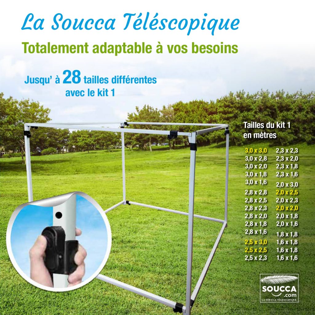 Soucca en kit Télescopique jusqu’à 5 Mètres - Soucca.com -06-98-13-7000